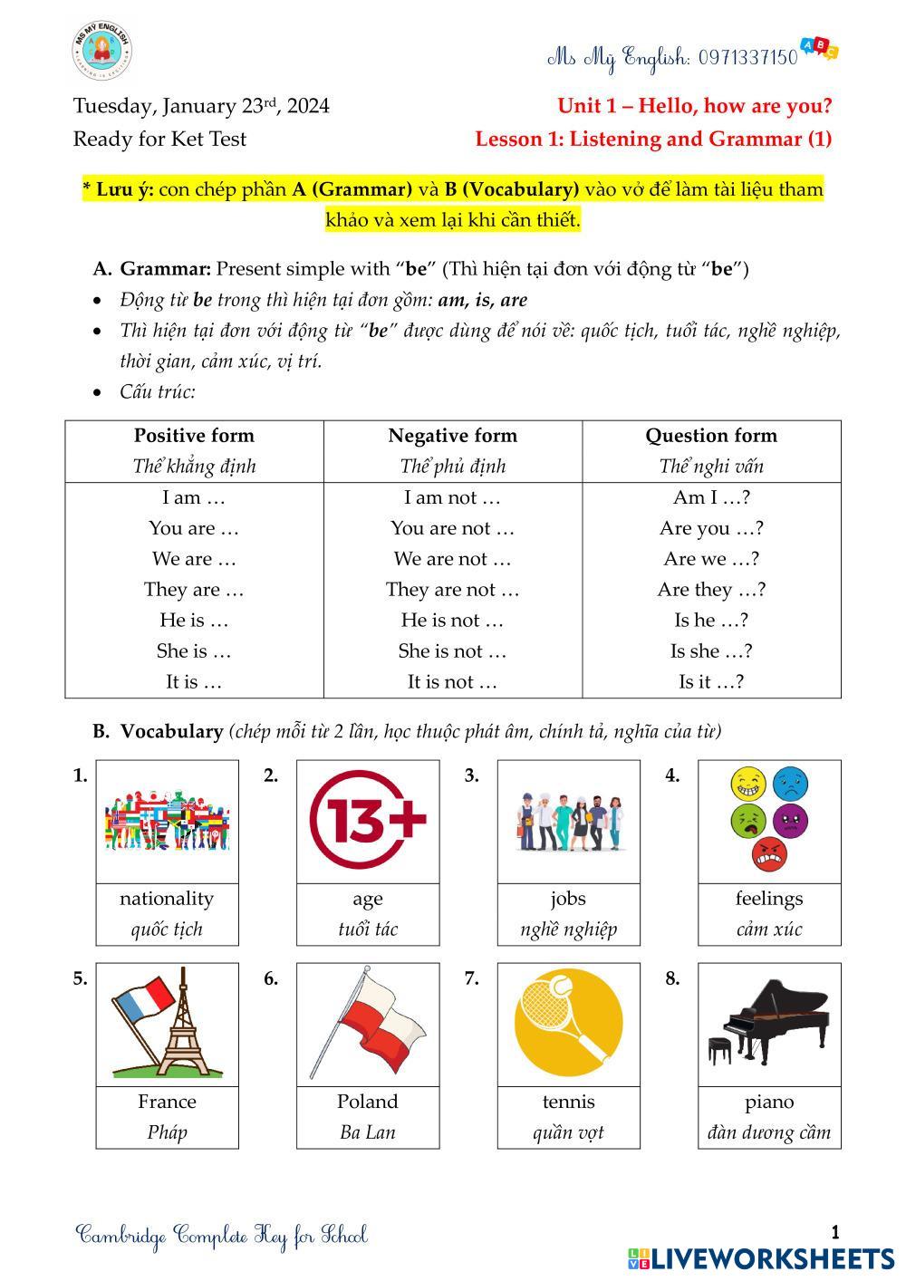 PRE-KET HOMEWORK // D1 7535241 | Mỹ Trần | Live