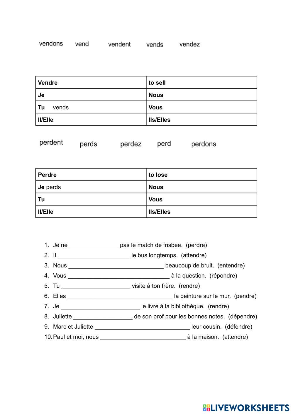 Les verbes en -… | Free Interactive Worksheets | 7536505