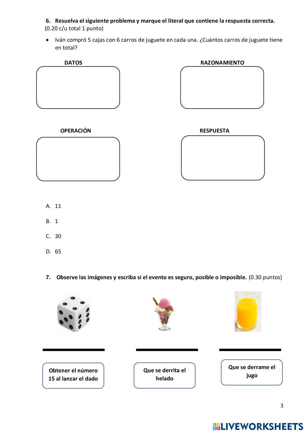 EXAMEN DE MATEM… | Free Interactive Worksheets | 7530361