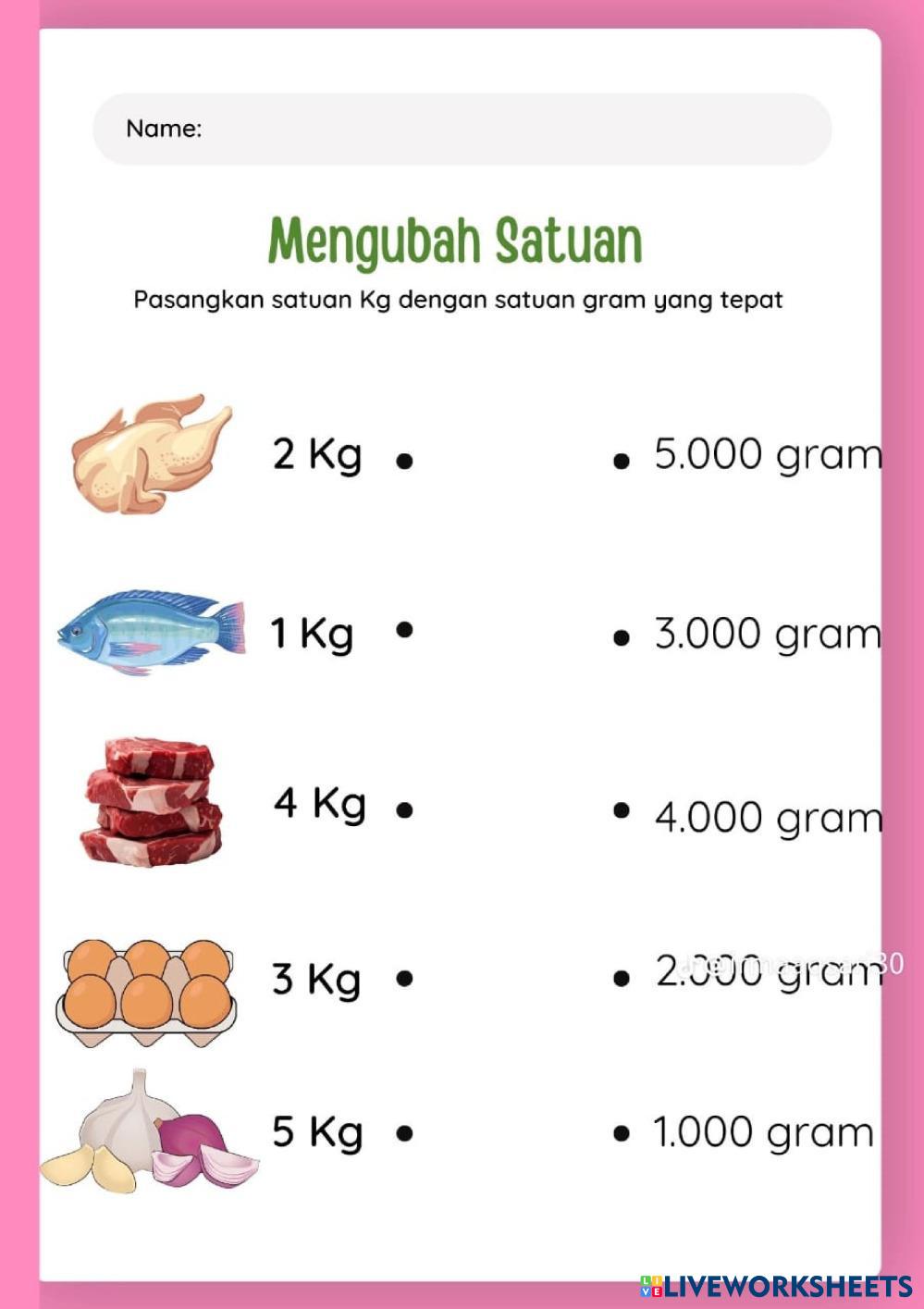 Worksheet Satuan Berat | Live Worksheets