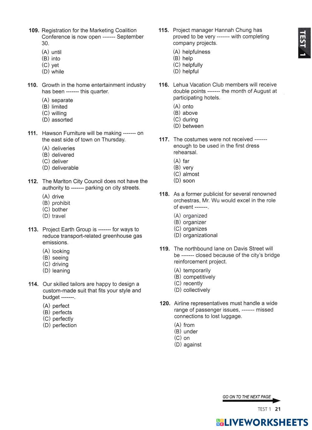 ETS 24 - TEST 1 - PART 56 | Live Worksheets