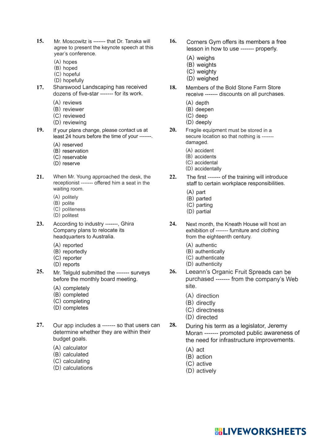 TOEIC GRAMMAR -… | Free Interactive Worksheets | 7537202