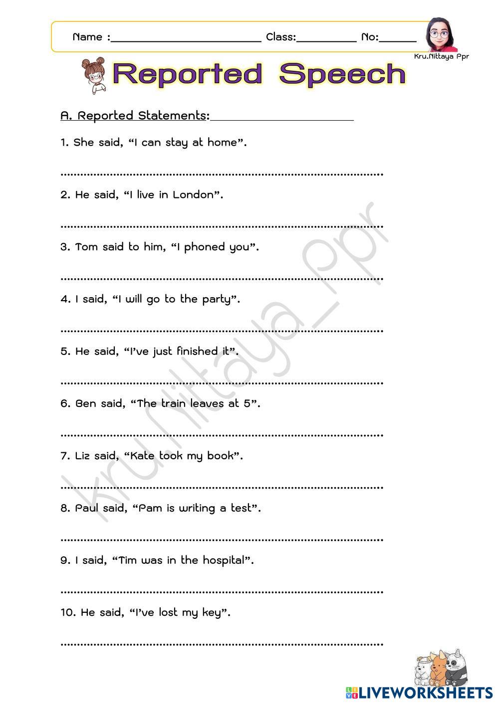 7538982 | Reported Speech Statement | nittaya pronpairin