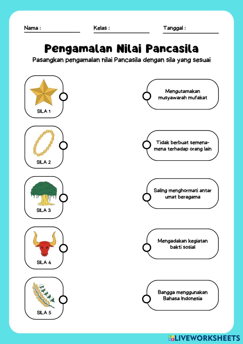 Lembar Kerja Pengamalan Nilai Pancasila | Live Worksheets