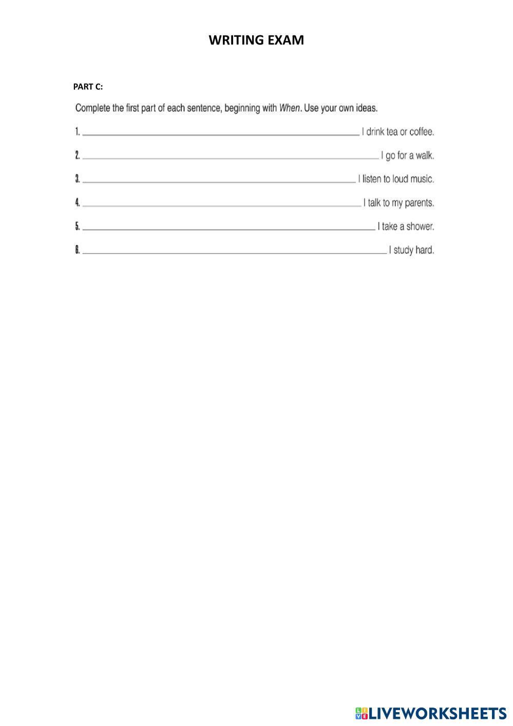 A1 WRITTING EXAM | Live Worksheets