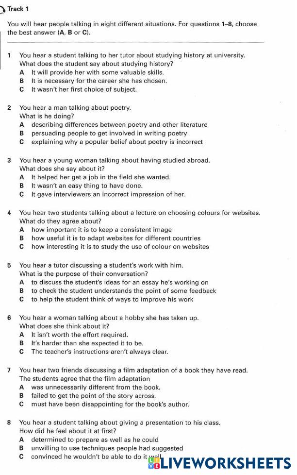 B2 Level. Listening Part 1 | Live Worksheets