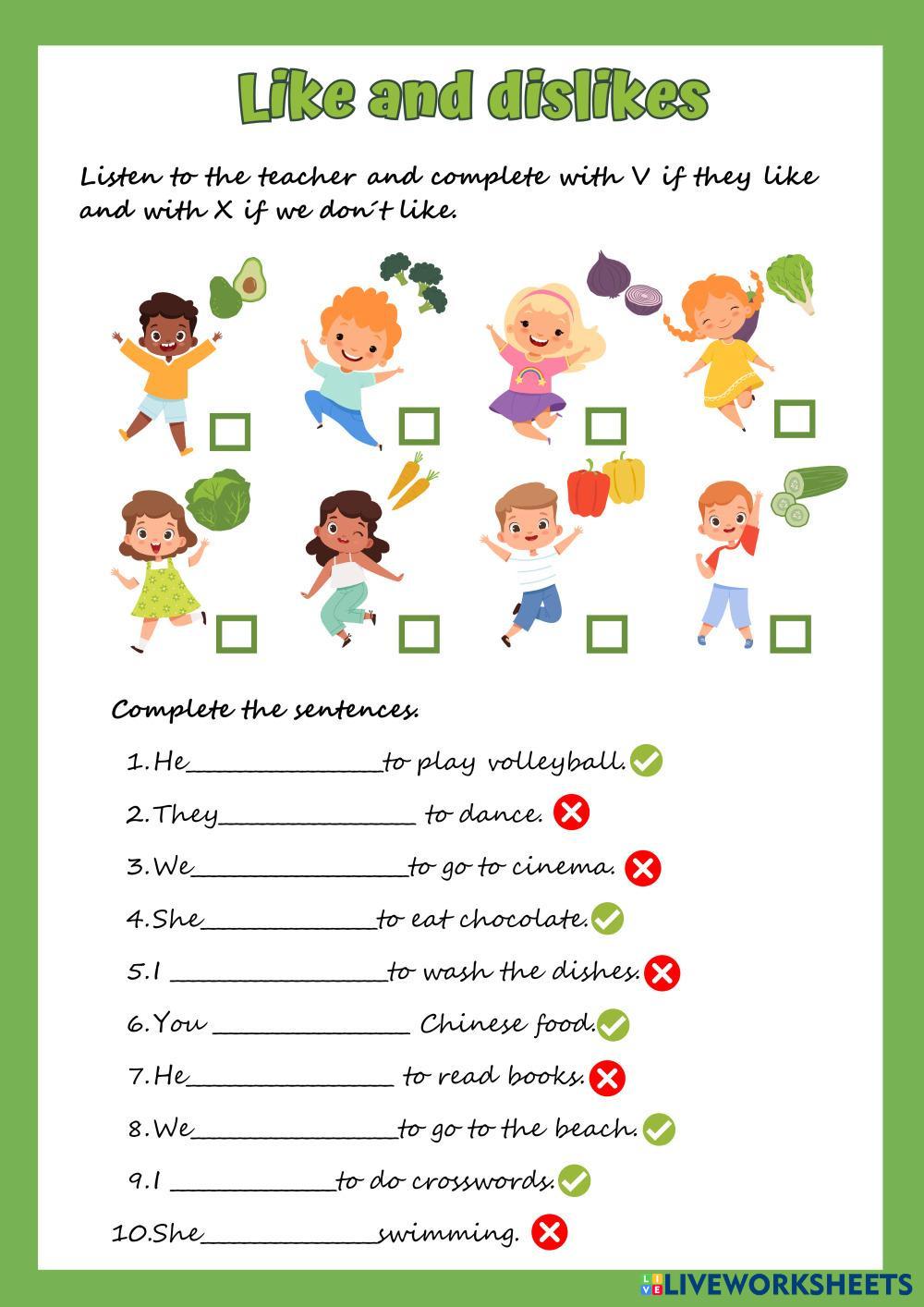Like and dislikes | Live Worksheets