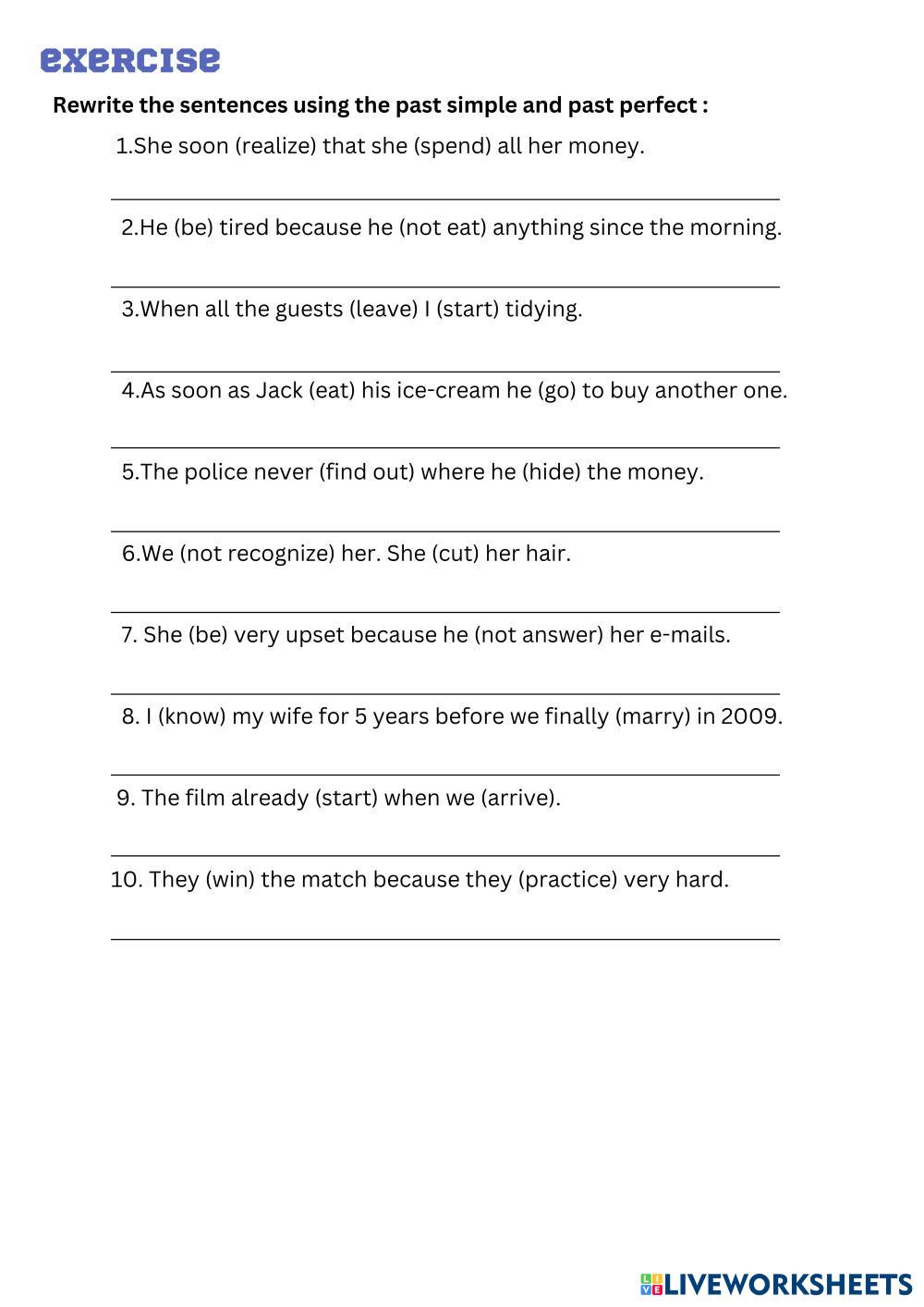 Past Perfect Te… | Free Interactive Worksheets | 7541115