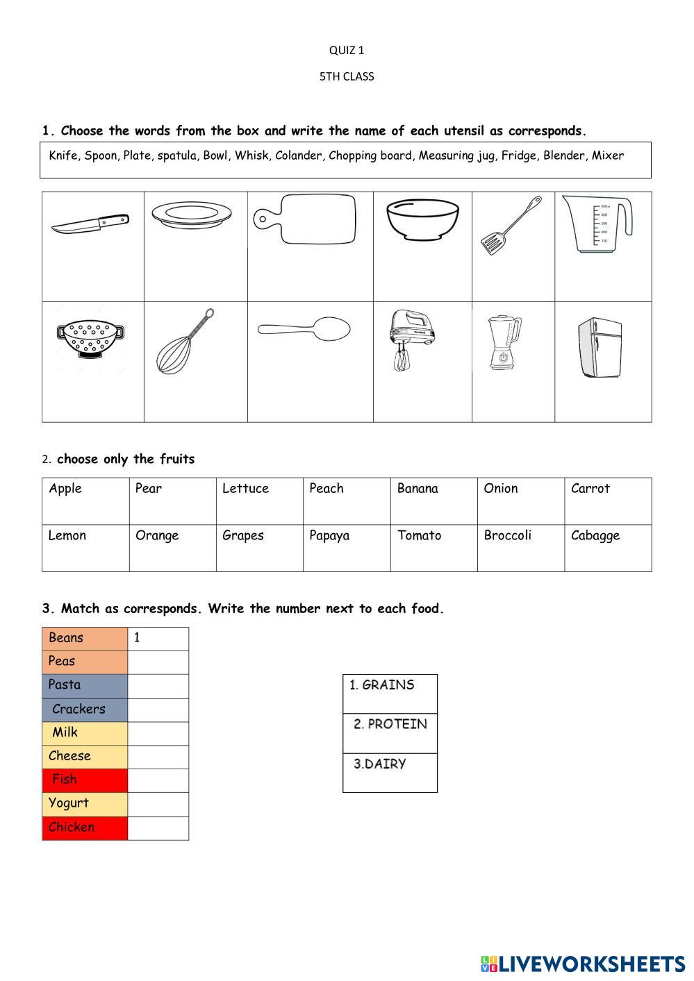 5th grade food | Free Interactive Worksheets | 7544613