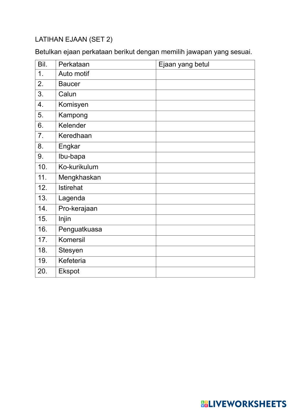 LATIHAN EJAAN | Live Worksheets