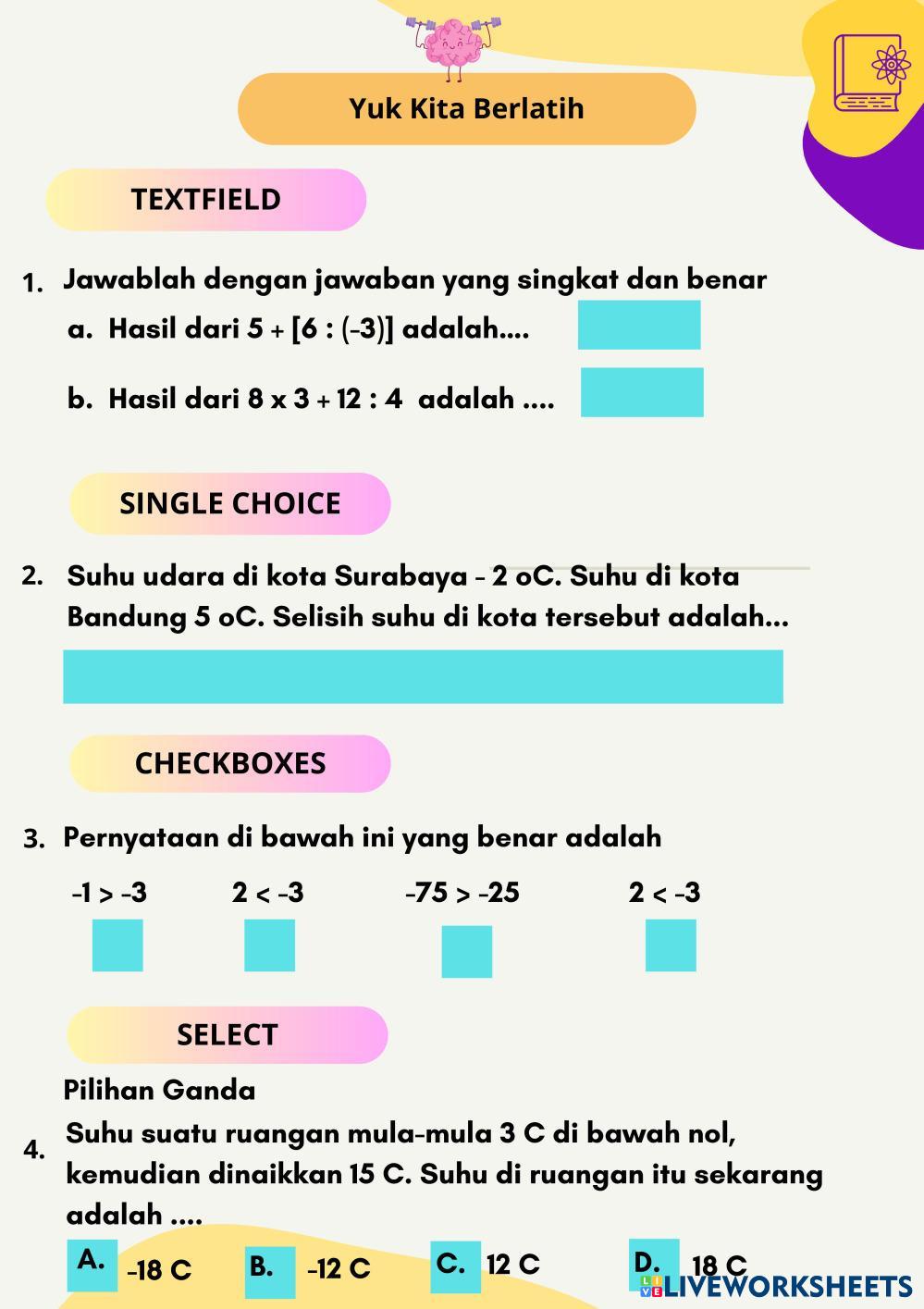BILANGAN BULAT | Free Interactive Worksheets | 7544874
