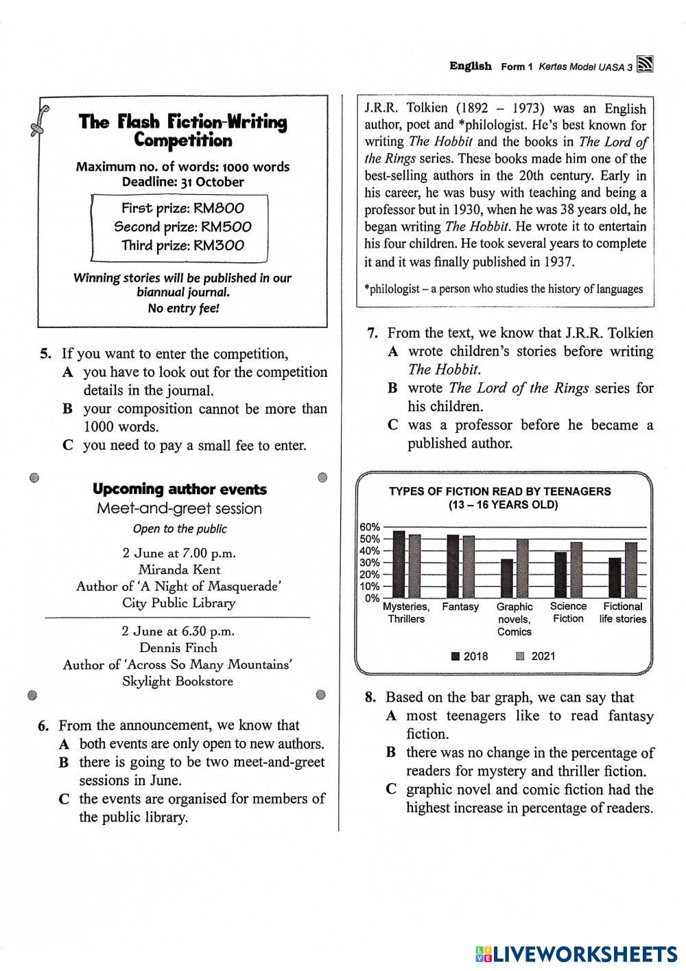 FORM 1 ENGLISH UASA (PART 1) 3 7870153 | Khoo Yeon Chen