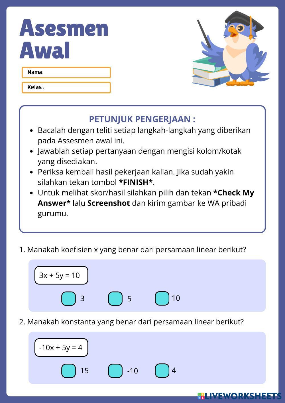Asesmen Awal Si… | Free Interactive Worksheets | 7820085