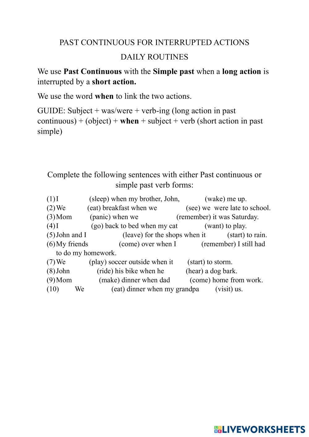 PAST CONTINUOUS… | Free Interactive Worksheets | 7878770