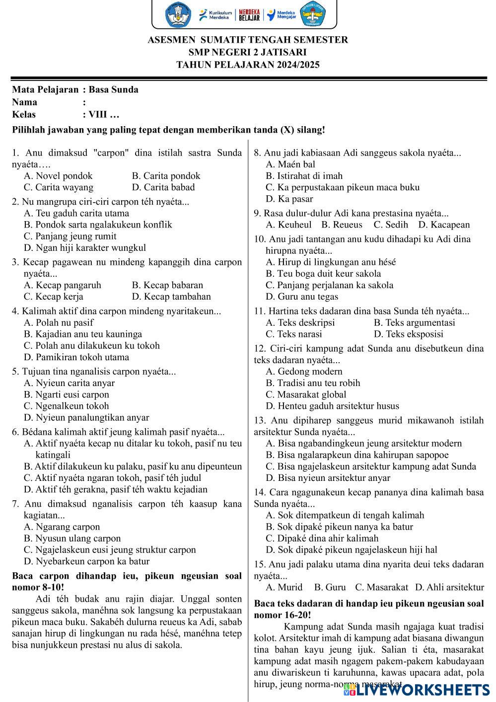 ASTS Basa Sunda Kelas VIII 7878835 | SMP Negeri 2