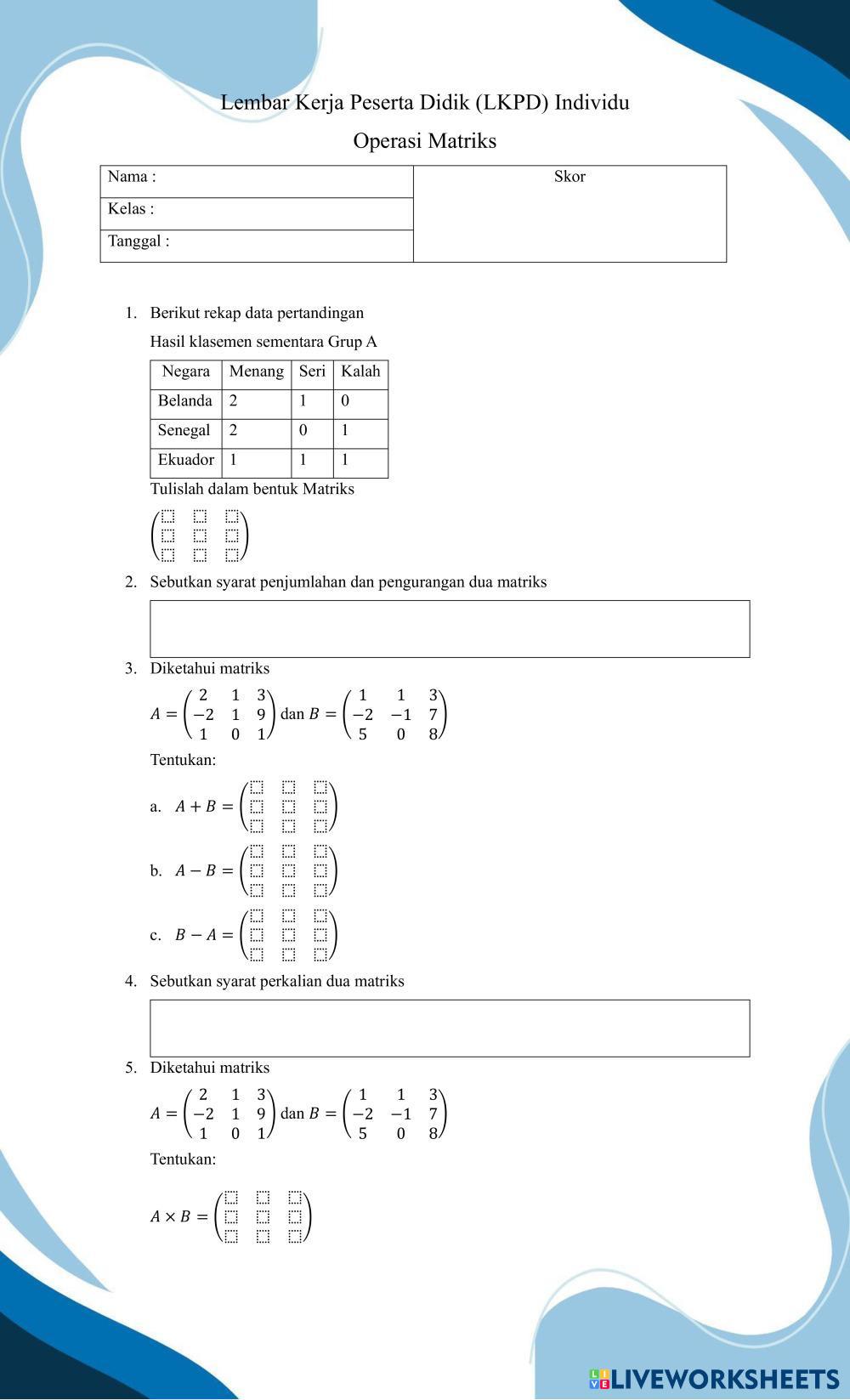 7880466 | LKPD Operasi Matriks | Hendrik Setiawan