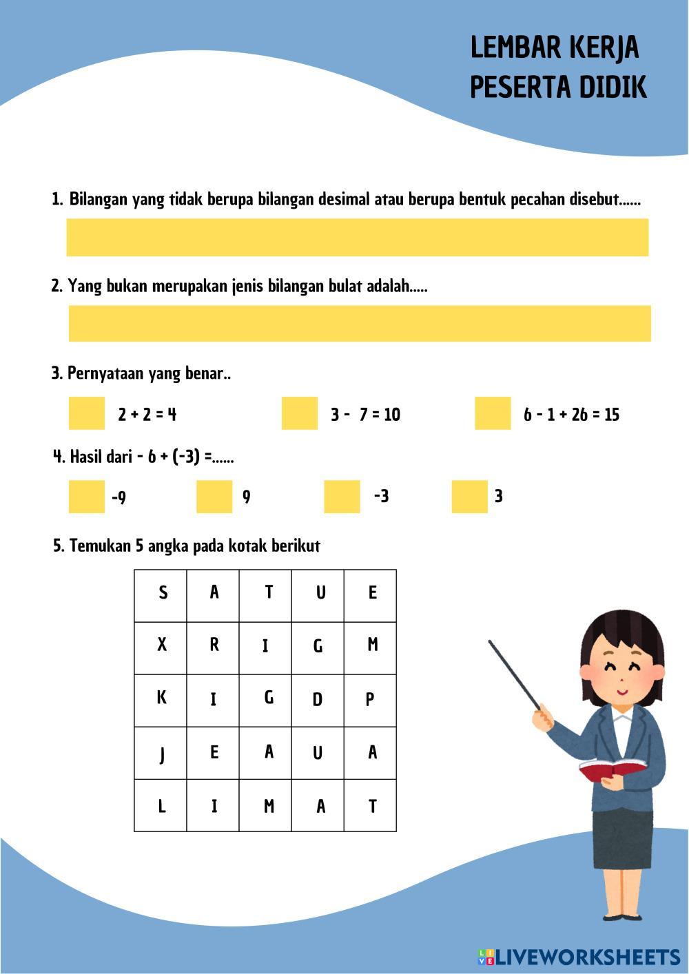 Bilangan Bulat … | Free Interactive Worksheets | 7882084