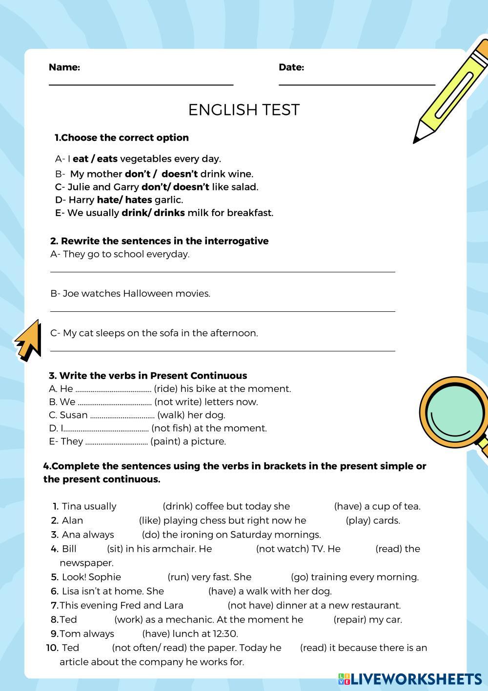 7883656 | ENGLISH TEST | Lucia Cuadra | LiveWorksheets