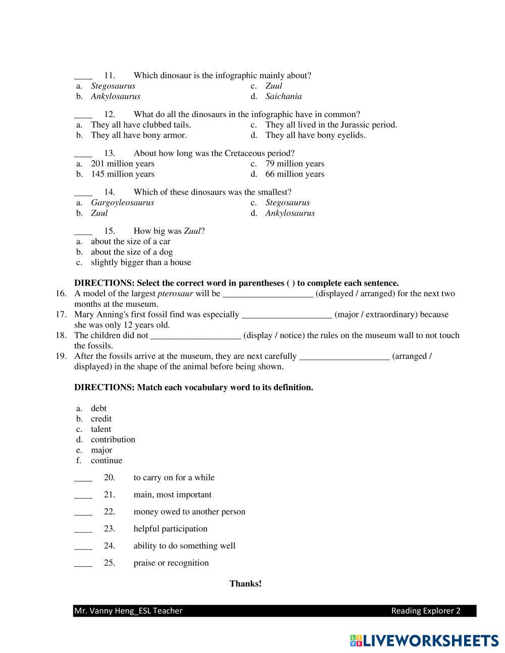 REX2 3rd Edition_Unit5A Reading Quiz 7884859 | Vanny Heng