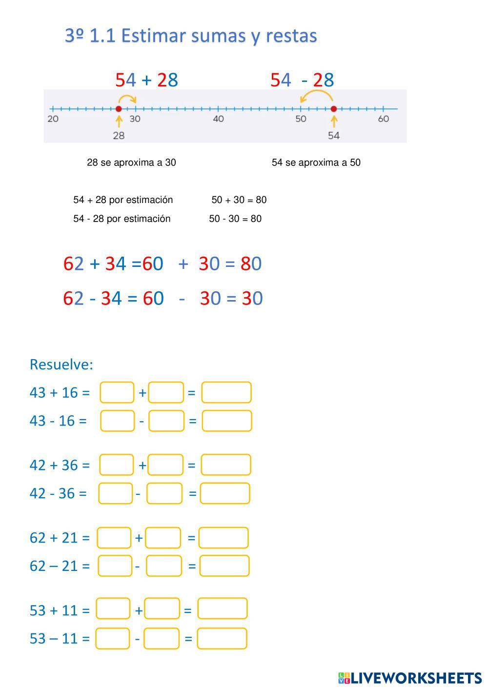 3º 1.1 Estimar … | Free Interactive Worksheets | 7885432
