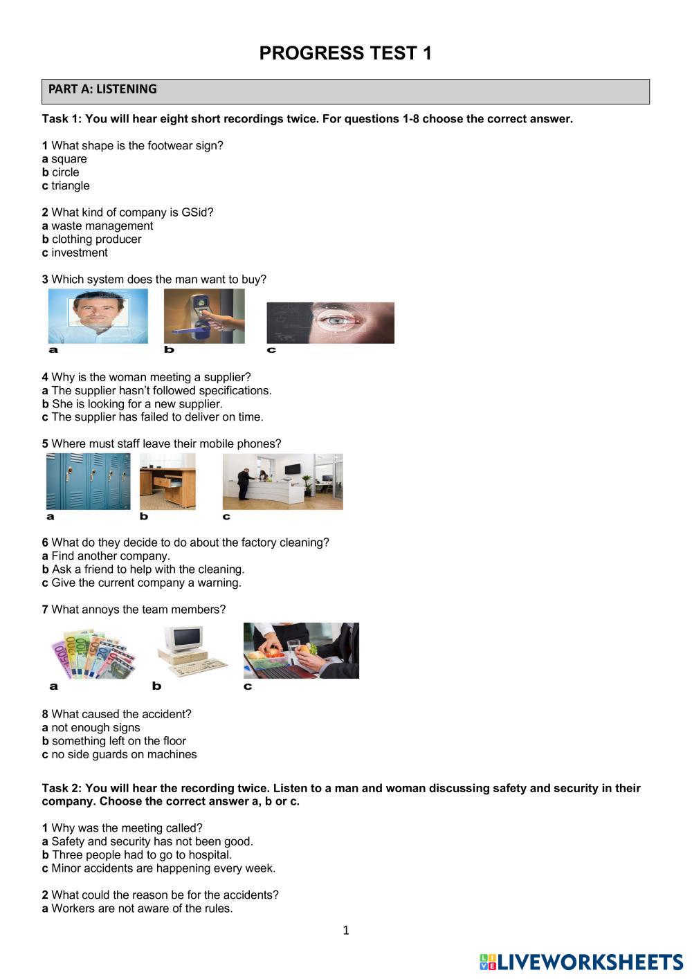 Progress test 1 | Free Interactive Worksheets | 7885725