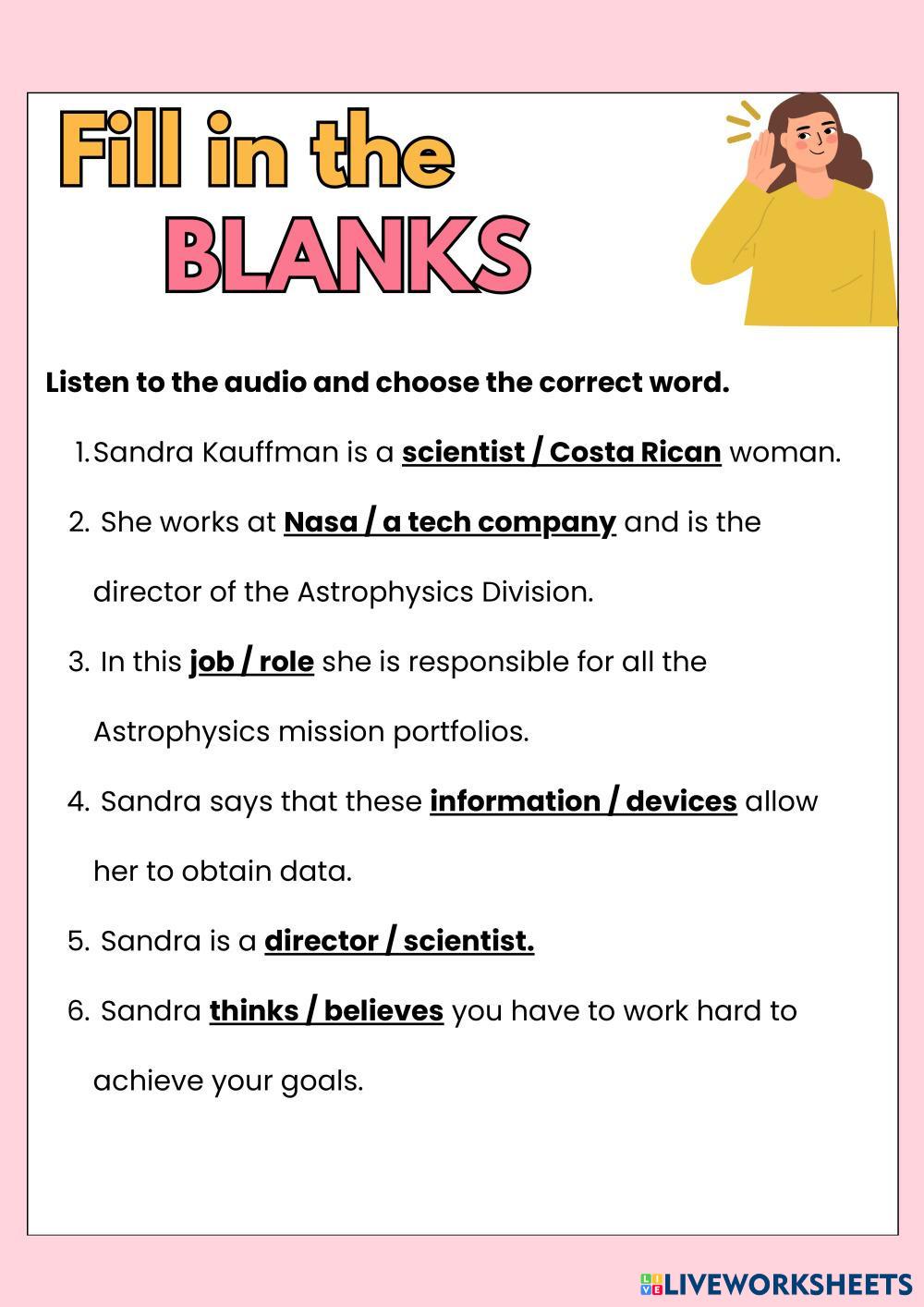 Sandra Reading Fill in the Blanks 7886868 | Laura Angulo