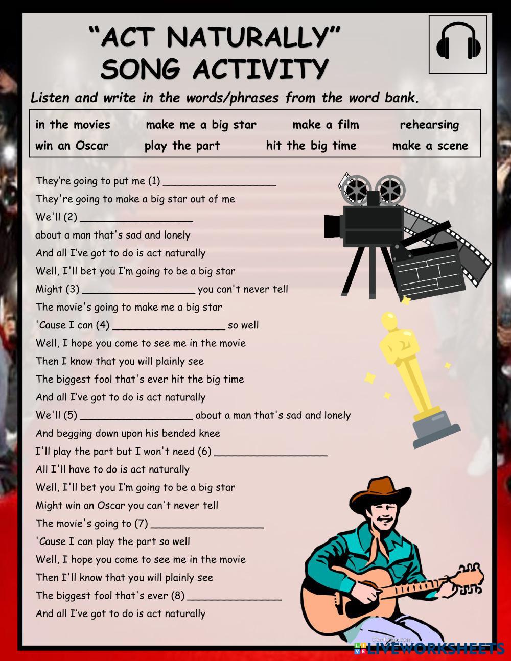 "Act Naturally"… | Free Interactive Worksheets | 7889121