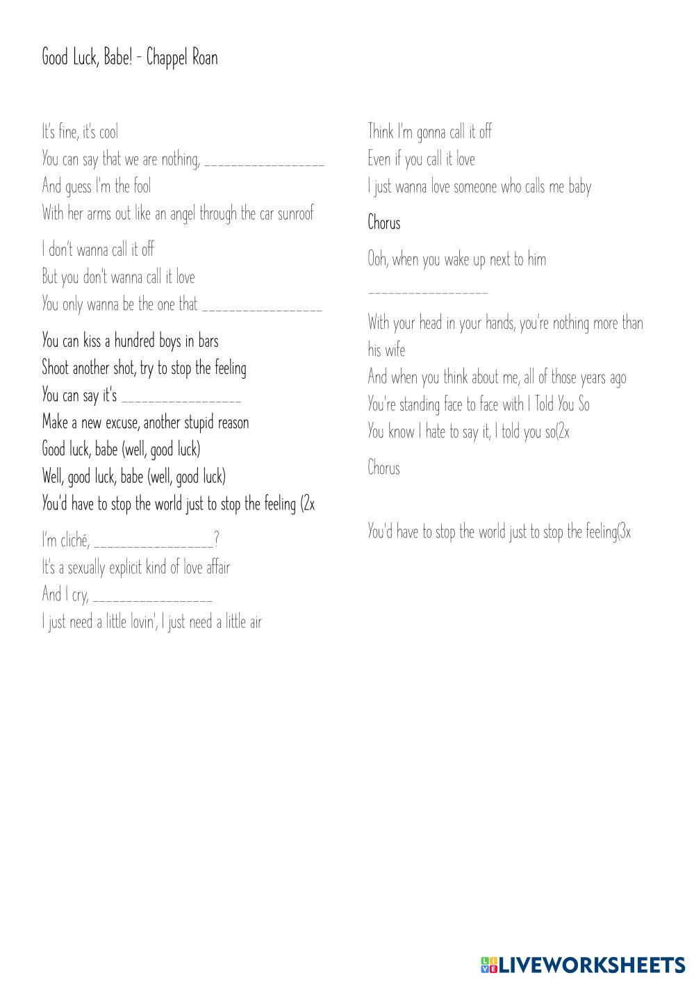 Good luck, babe! | Free Interactive Worksheets | 7889370