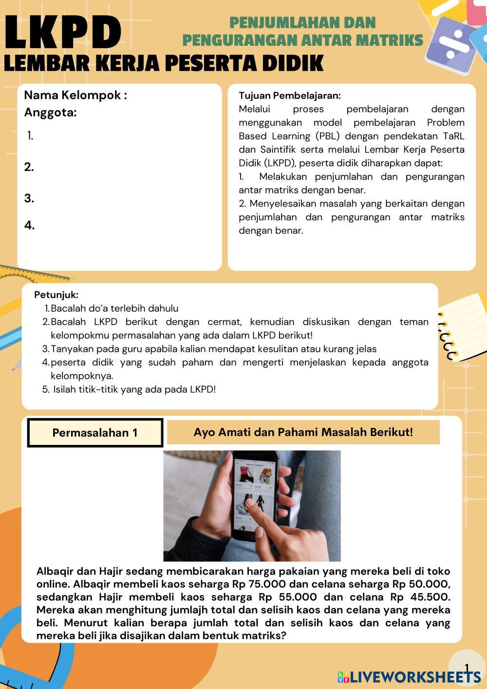 E-LKPD OPERASI … | Free Interactive Worksheets | 7890759