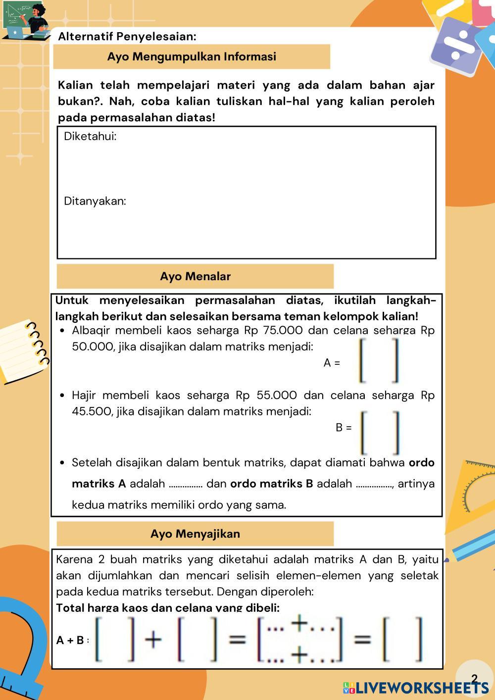 E-LKPD OPERASI … | Free Interactive Worksheets | 7890759