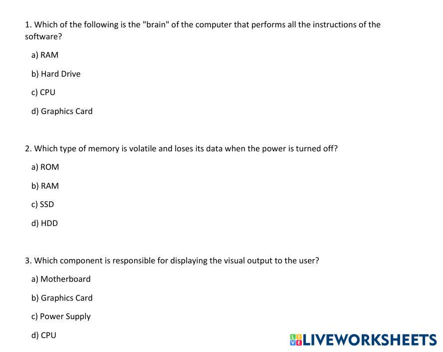 Computer Compon… | Free Interactive Worksheets | 7890925