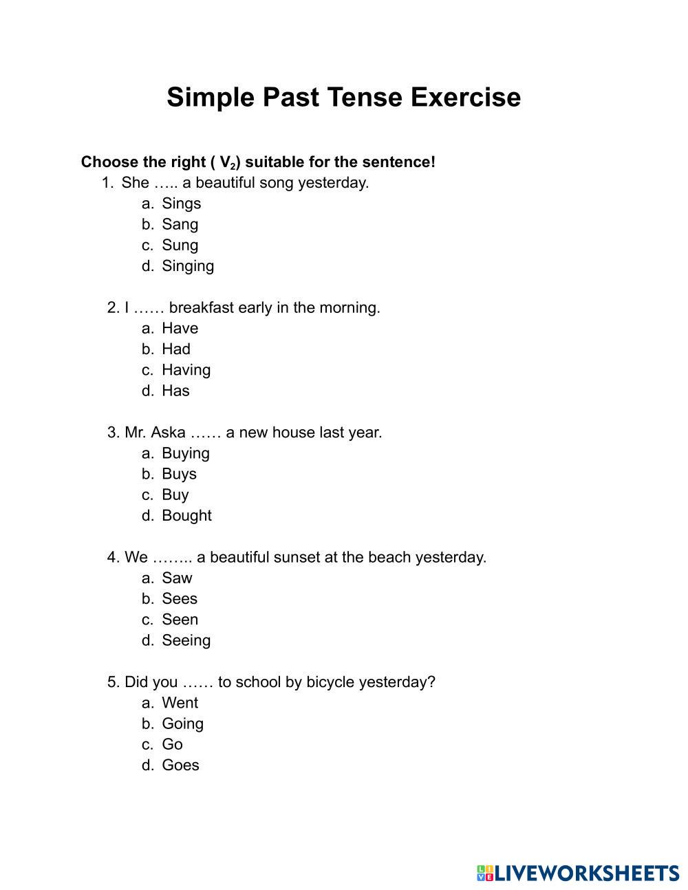 7891382 | Simple Past Tense Exercise Kelas VIII