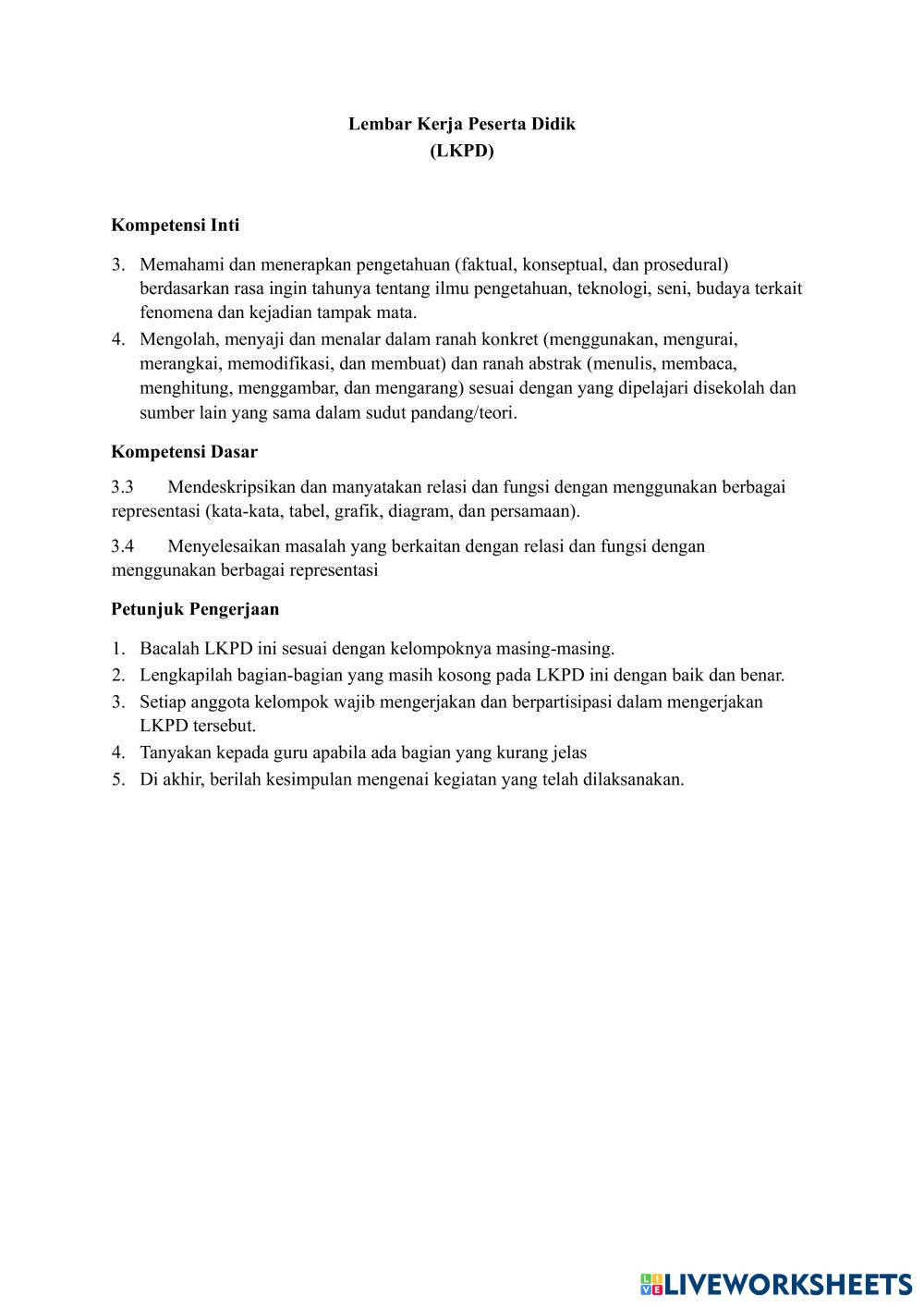 LKPD Relasi dan… | Free Interactive Worksheets | 7894332