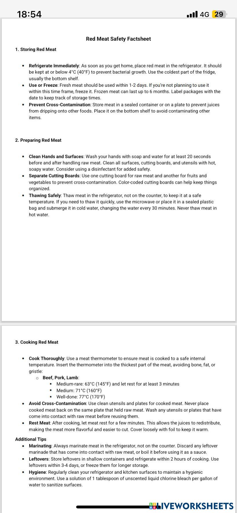 Food safety | Free Interactive Worksheets | 7894511