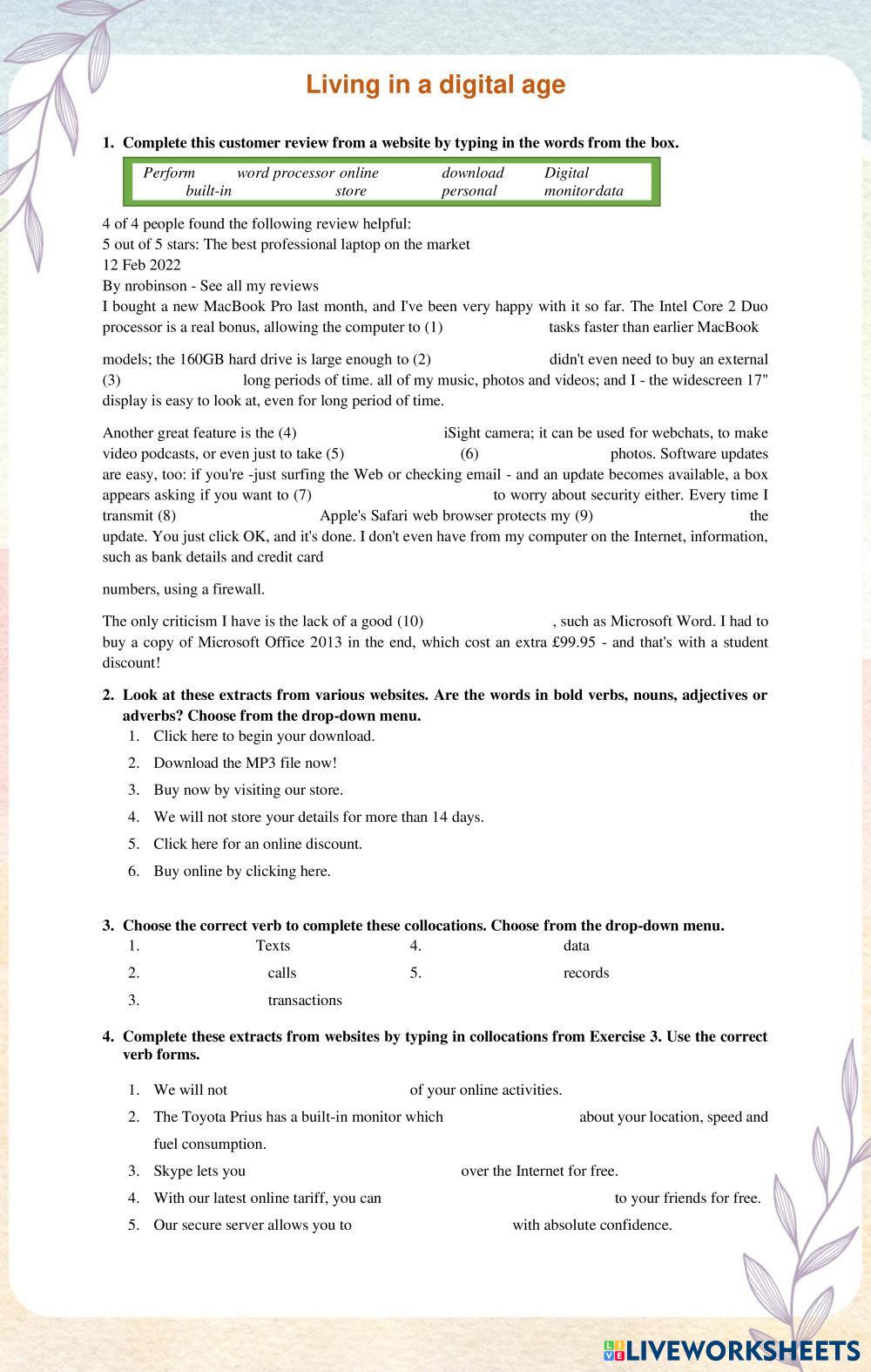 Living in a dig… | Free Interactive Worksheets | 7895205
