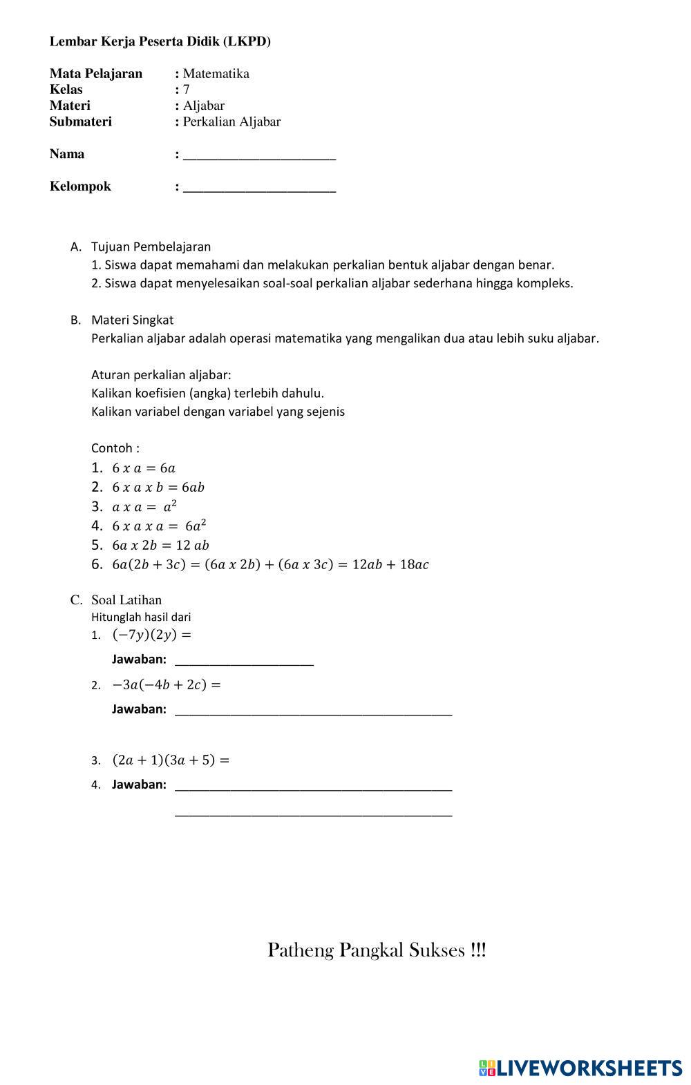 LKPD PERKALIAN … | Free Interactive Worksheets | 7895208