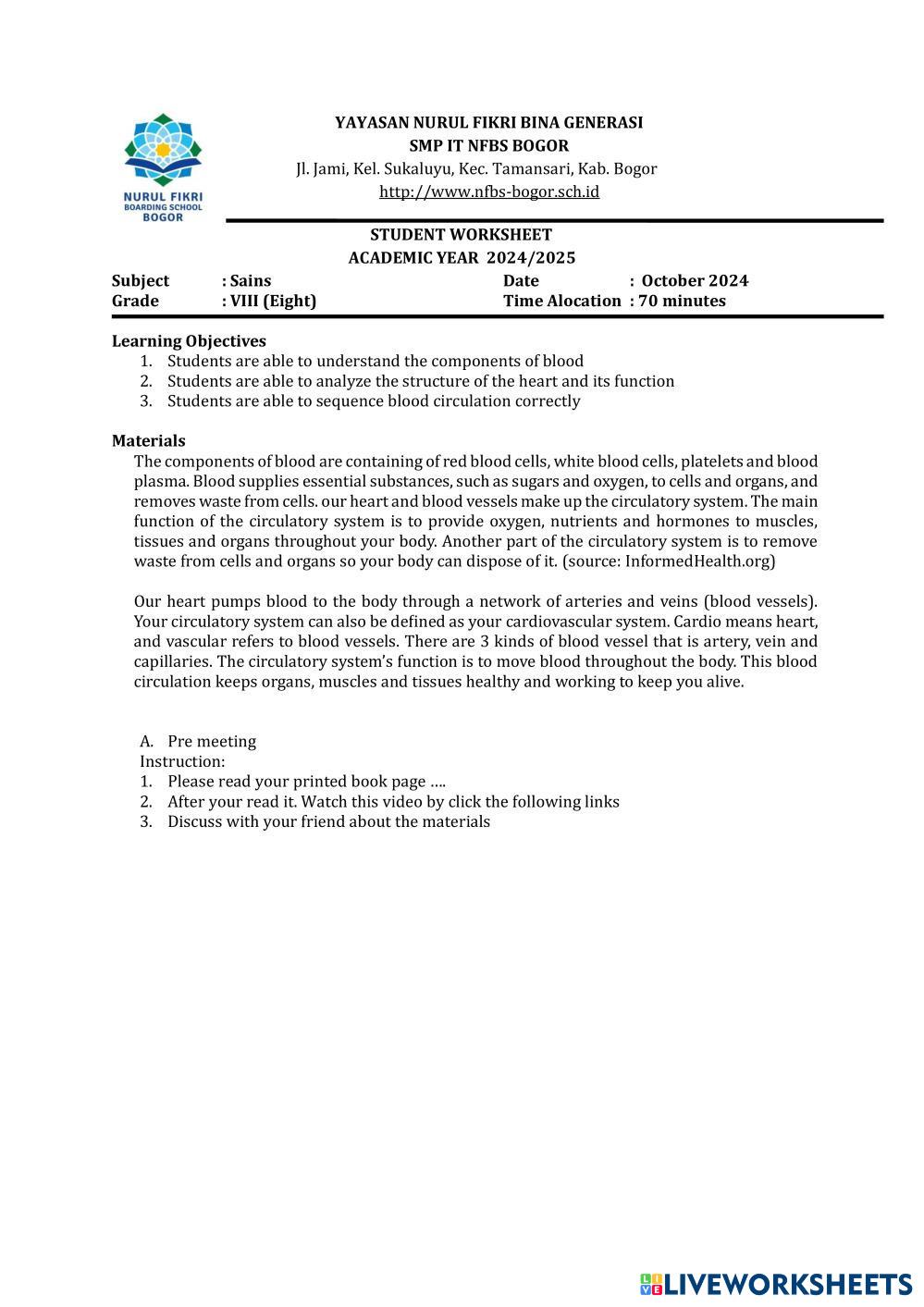 Ani Mariani | Student worksheet 7896906 | LiveWorksheets