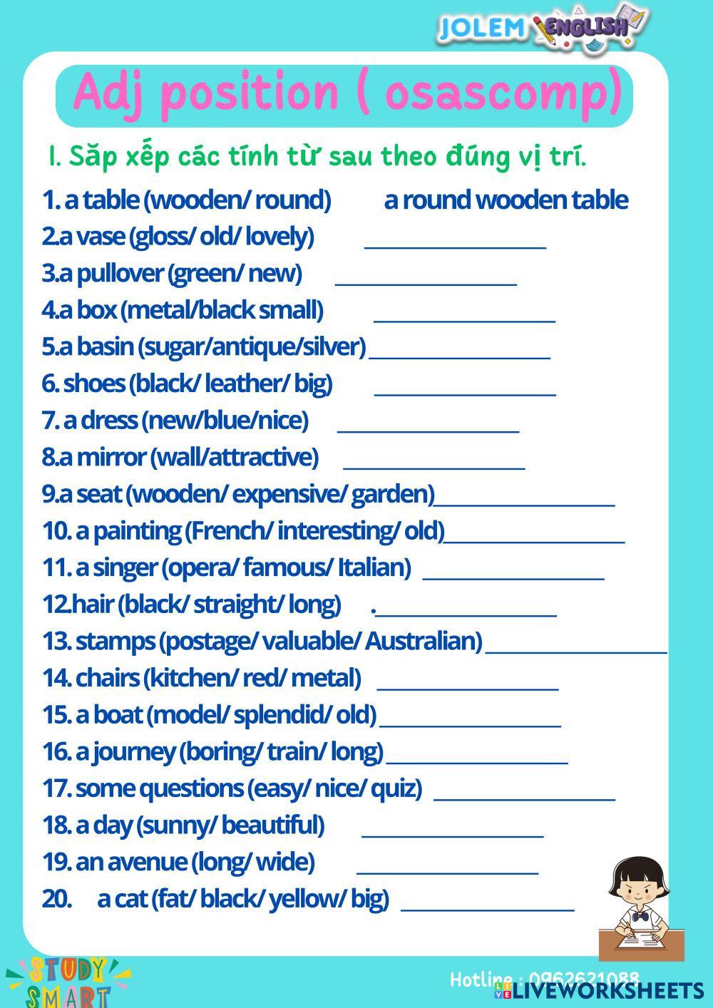 Adj position 1 | Free Interactive Worksheets | 7898307