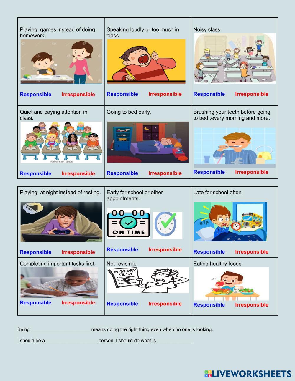 Responsibility | Free Interactive Worksheets | 7899039