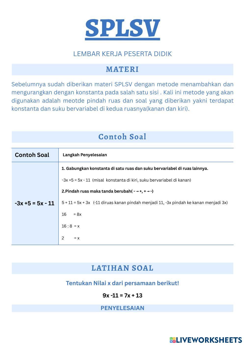 7900517 | LKPD SPLSV LANJUT | F4dl1 | LiveWorksheets