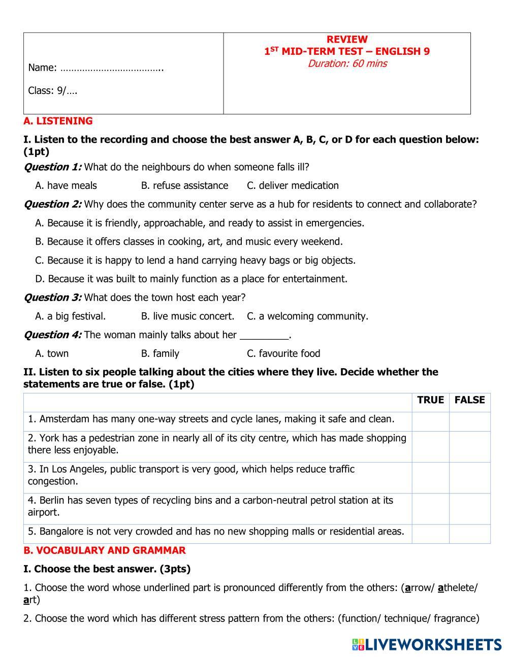 ÔN TẬP GIỮA KÌ … | Free Interactive Worksheets | 7902523