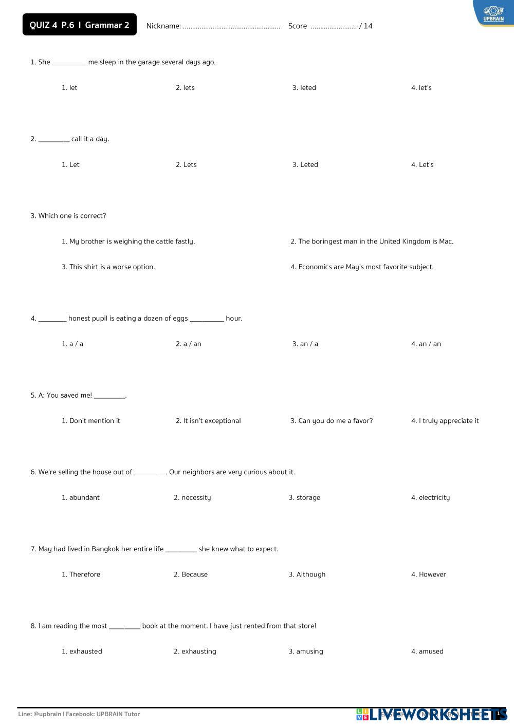 QUIZ 4 P6 OCT | Free Interactive Worksheets | 7903856