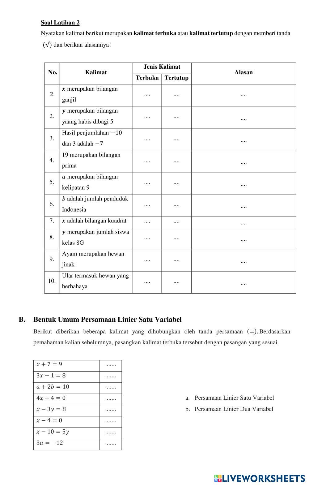 7907507 | Konsep PLSV | ERMA WIJAYA | LiveWorksheets