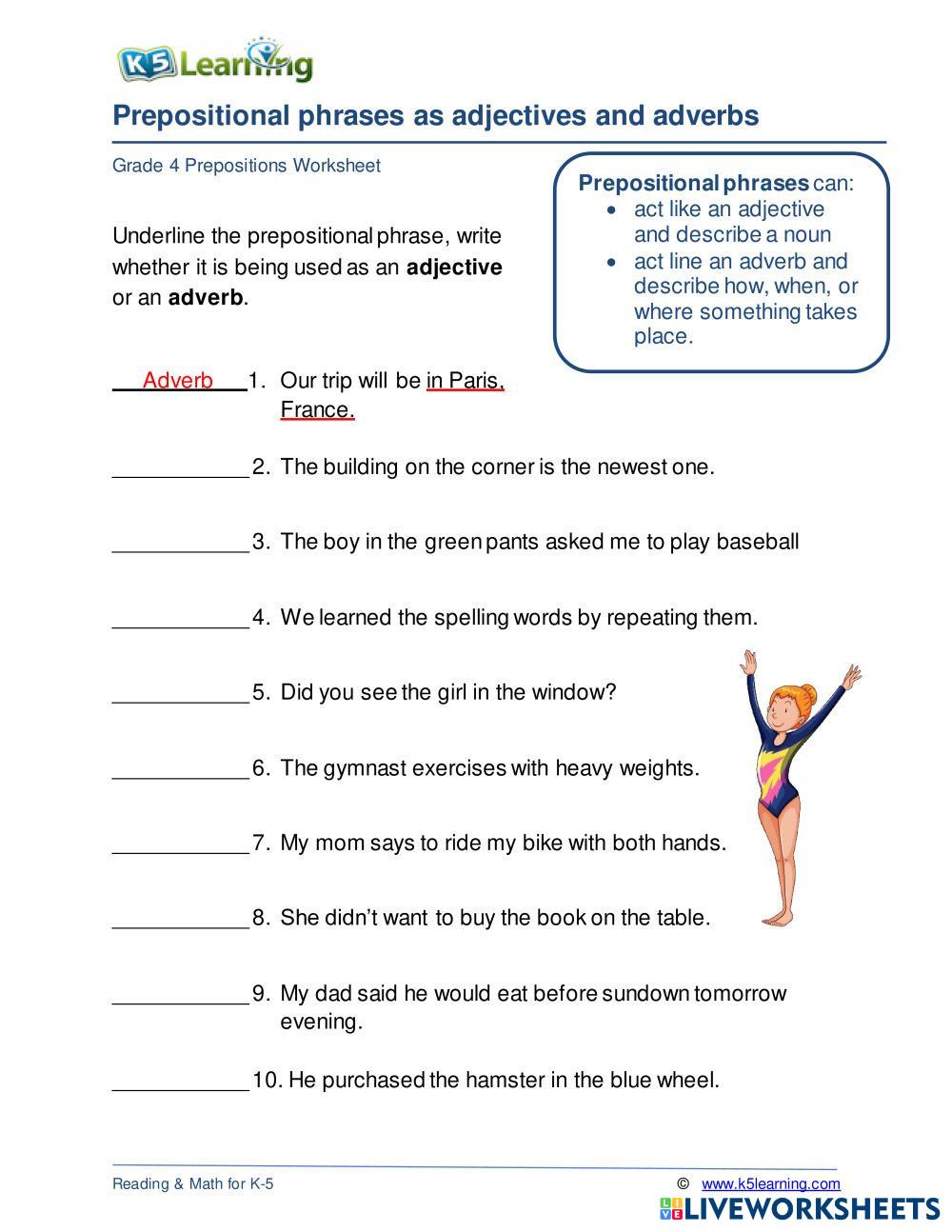 prepositional phrases exercises