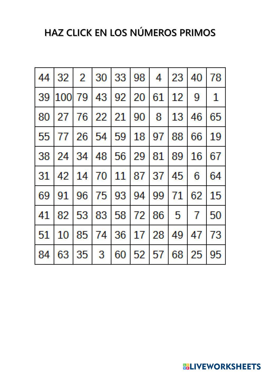 ACERTAR PRIMOS | Free Interactive Worksheets | 7909173