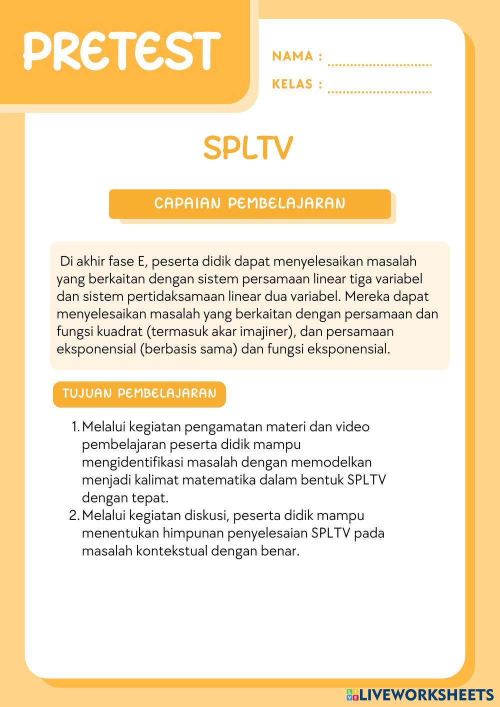 Pretest SPLTV 7911617 | Agus Pirmansah | LiveWorksheets
