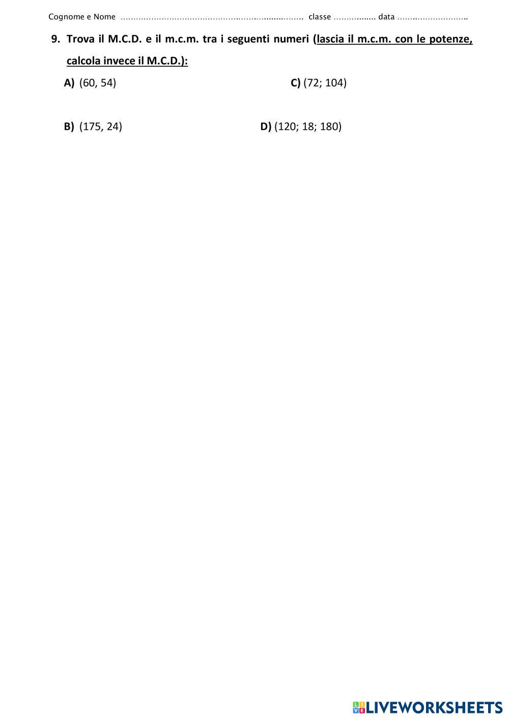 7912322 | Verifica aritmetica: MCD - mcm | claudia