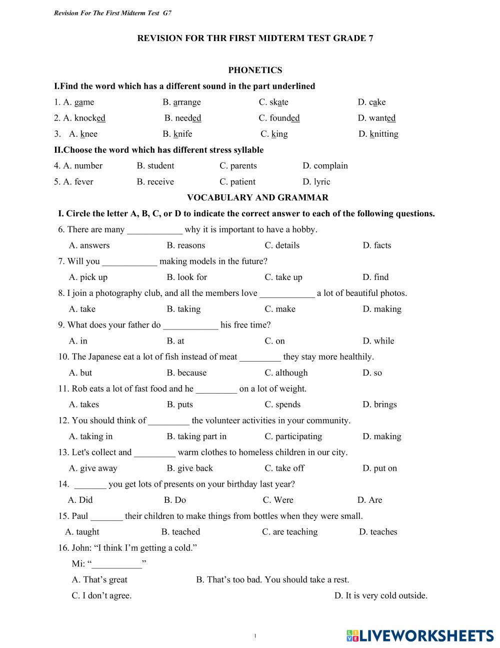 G7 Midterm I (u… | Free Interactive Worksheets | 7918544