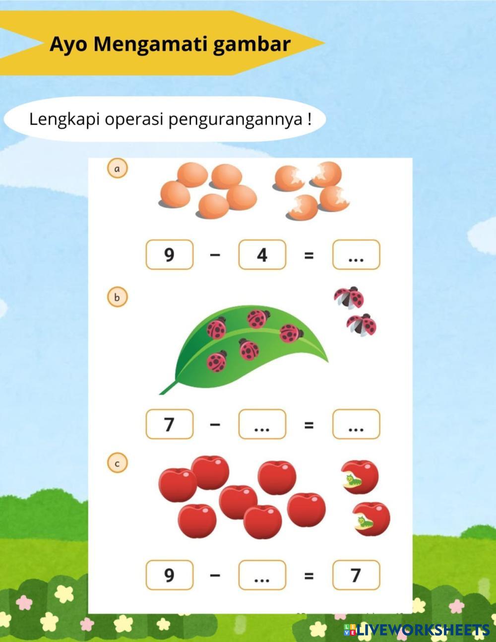 pengurangan | Free Interactive Worksheets | 7919303