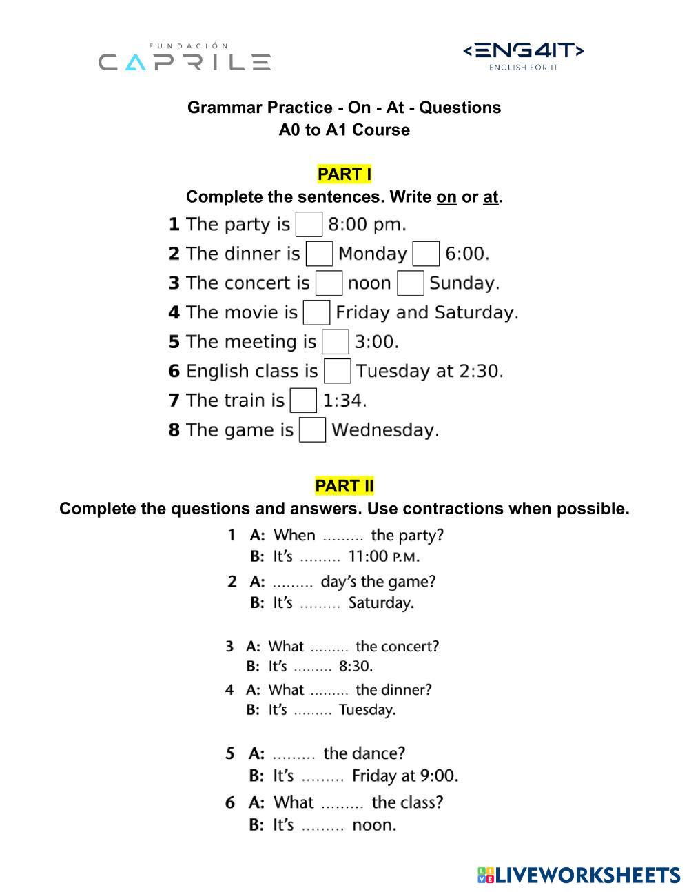 On - At - Pract… | Free Interactive Worksheets | 7925767